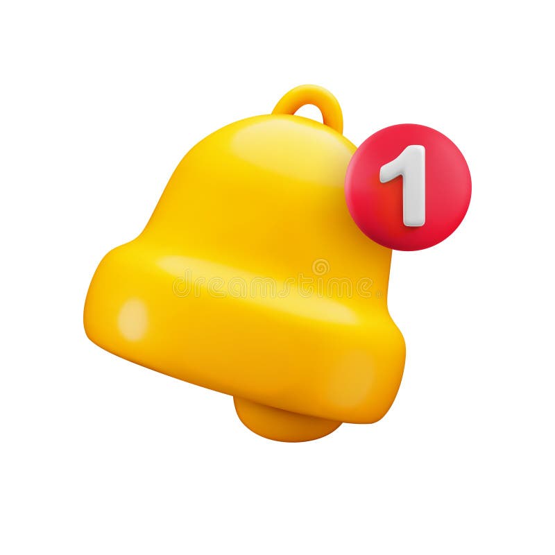 Vector Cartoon 3d Gold Bell with Notification Number 1 Sign. Cute ...