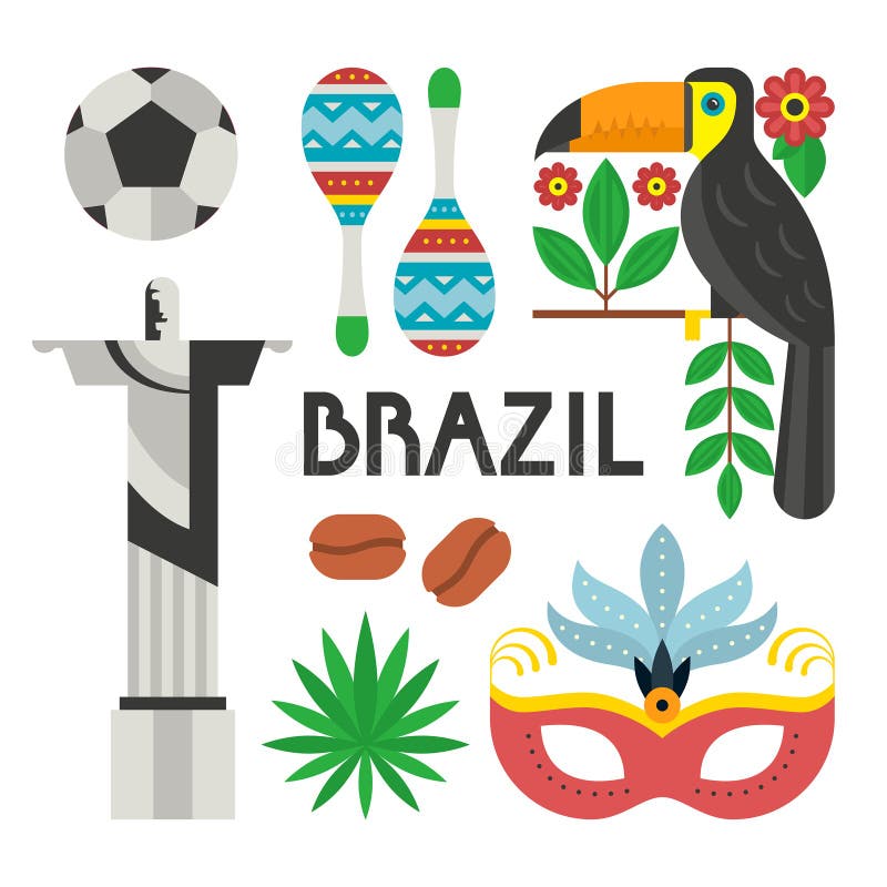 A Coleção De Brasil Estilizaram Objetos E Cultural Ilustração do Vetor ...