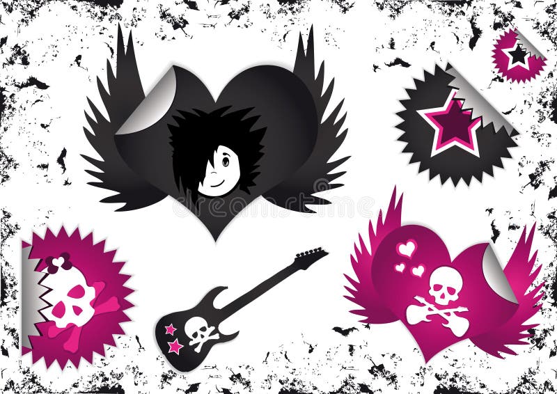 Símbolos De Emo, Emblemas Das Etiquetas E Etiquetas Ilustração do Vetor ...