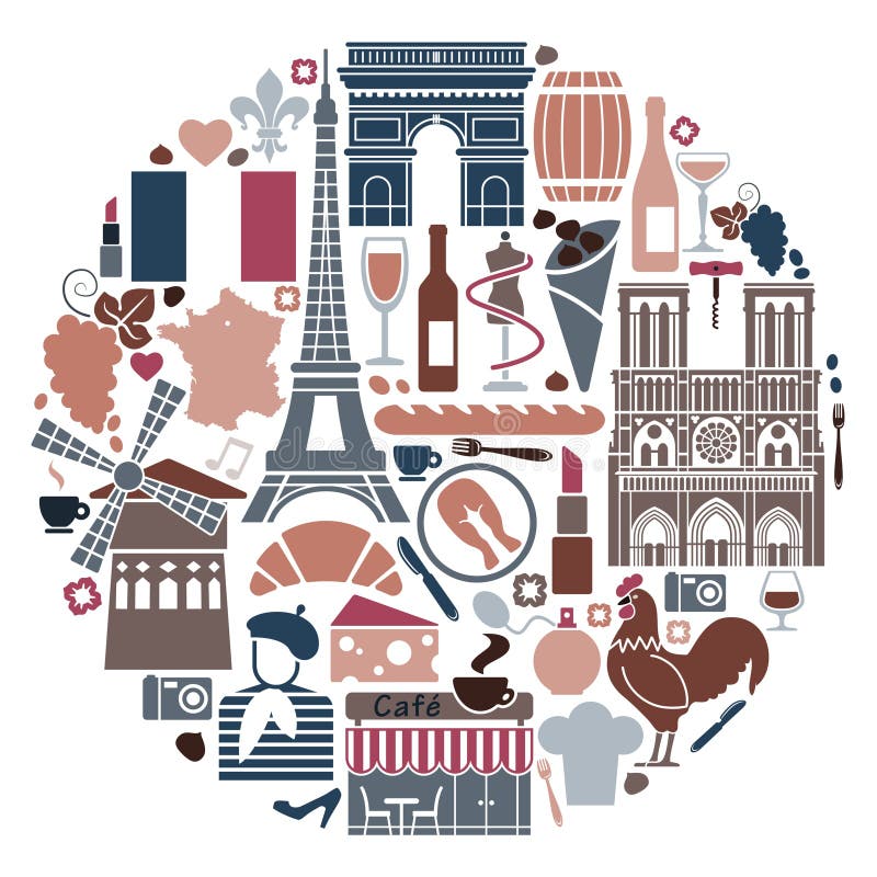 Símbolos De Francia Bajo La Forma De Mapa Ilustración del Vector ...