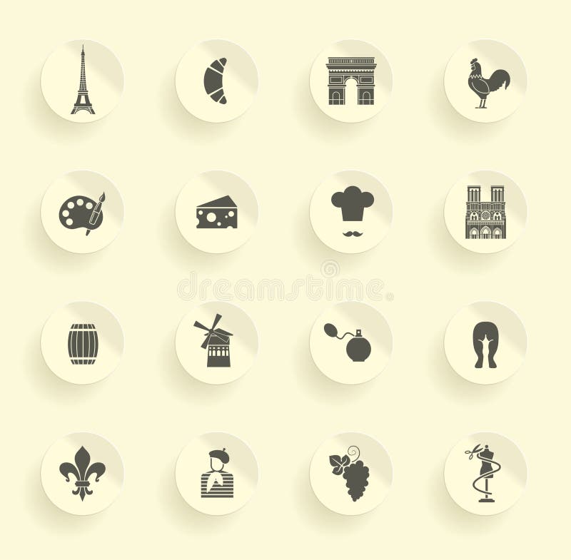 Símbolos De Francia En Etiquetas Engomadas Ilustración del Vector ...