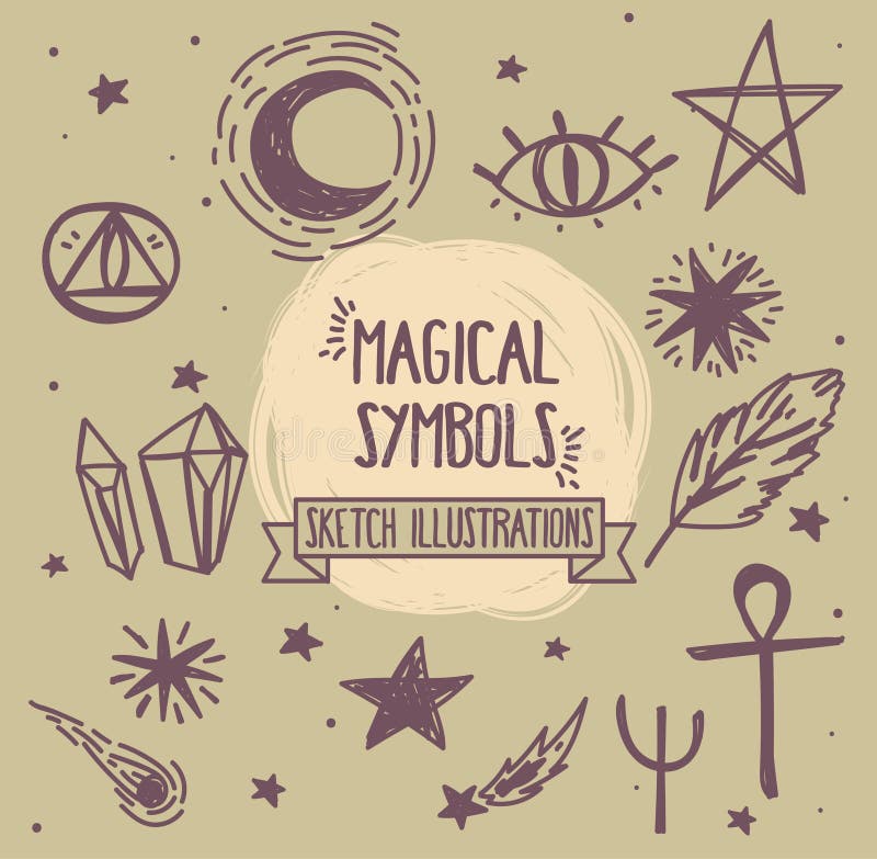 Símbolos De La Magia Del Bosquejo Ilustración del Vector - Ilustración ...
