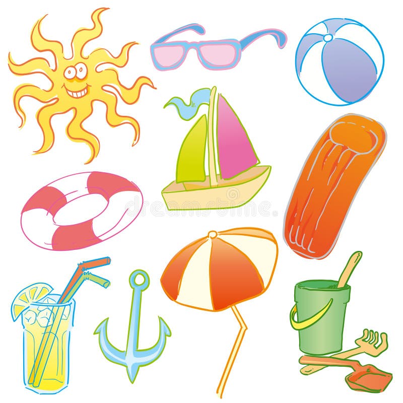 Símbolos de la playa ilustración del vector. Ilustración de vela - 2719249