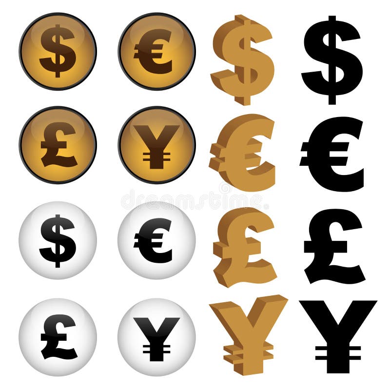 Símbolo De Moeda De Ienes Do Euro Do Dólar E De Libra Vecto Ilustração ...