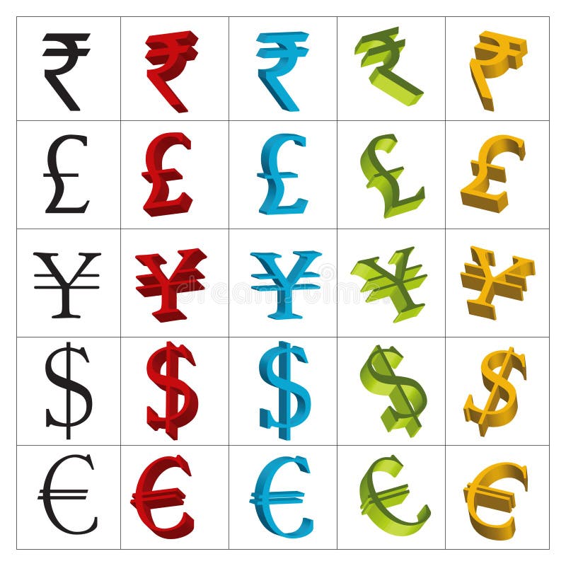 Símbolos de moeda ilustração do vetor. Ilustração de perspective - 16698358
