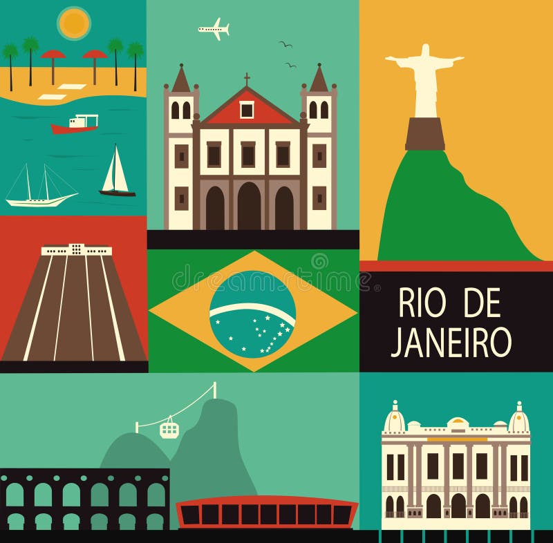 Símbolos de Rio de janeiro ilustração do vetor. Ilustração de américa ...