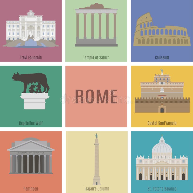 Símbolos de Roma ilustración del vector. Ilustración de italia - 53881699