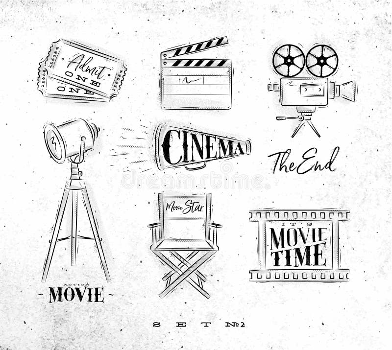 Símbolos del cine ilustración del vector. Ilustración de objeto - 95696588