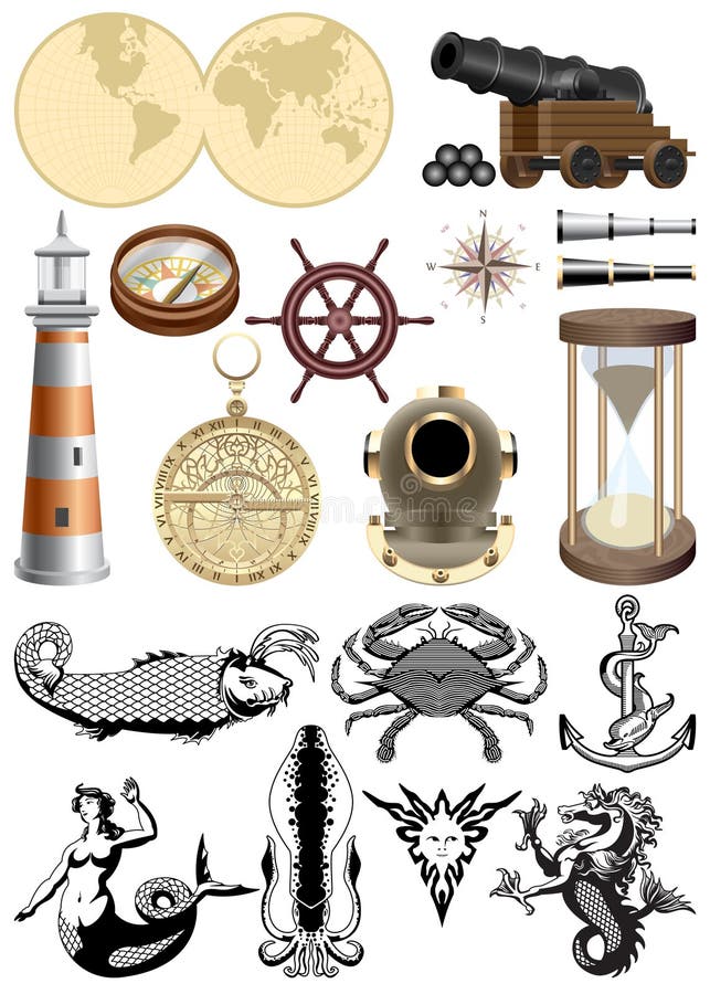 Símbolos del mar ilustración del vector. Ilustración de viejo - 35790674