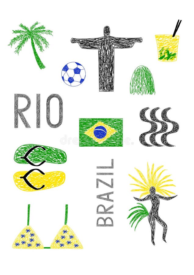 Símbolos Do Anúncio Rio De Janeiro De Brasil Ilustração Stock ...