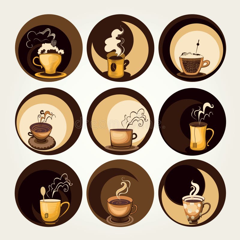 Símbolos do café e do chá ilustração do vetor. Ilustração de escuro ...