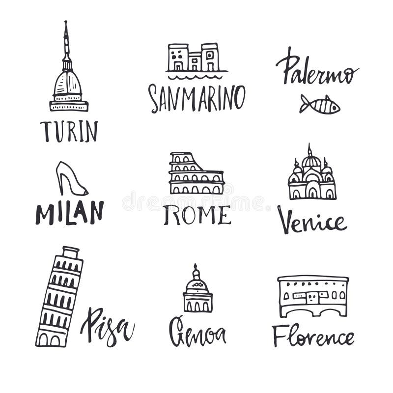 Símbolos italianos ilustração do vetor. Ilustração de original - 72688174