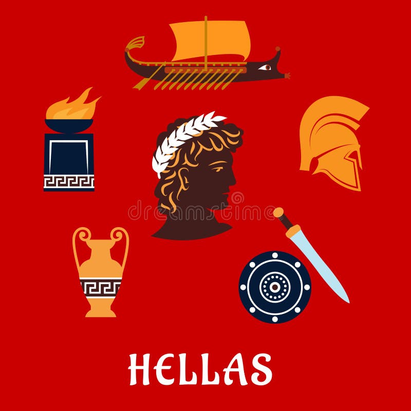 Símbolos De Grecia E Iconos Tradicionales De La Cultura Ilustración del ...