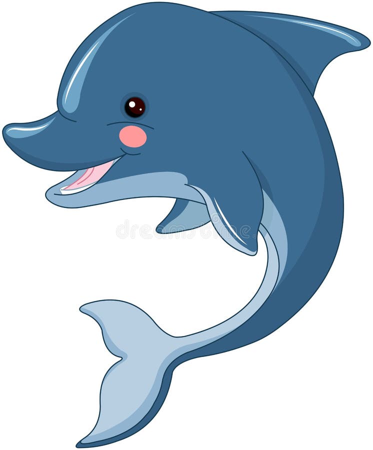 Słodki Delfin. Kreskówka Dla Dzieci Kolorowanki. Czarno-biała ...