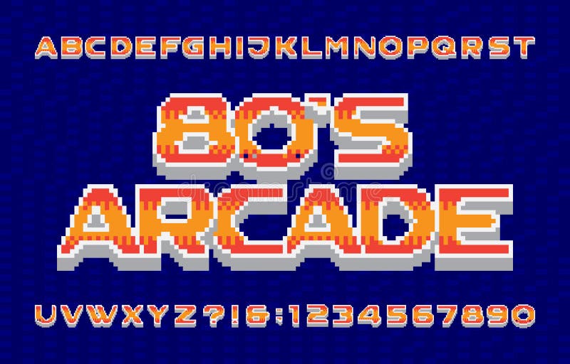 80s Arcade Alphabet Font. 3D Pixel Letters, Numbers and Symbols Stock ... 80s Arcade Alphabet Font. 3D Pixel Letters, Numbers and Symbols Stock ...