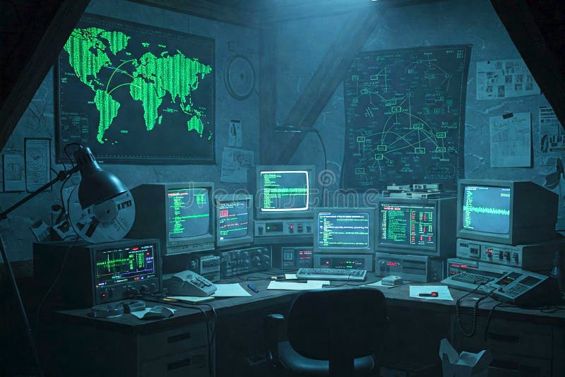 1980s Attic Hacker Hideout with CRT Monitors and Modems - AI Stock ...