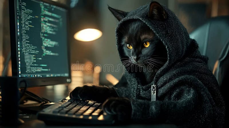 It S a Black Cat in a Hood Playing with a Computer Keyboard Stock Photo ...