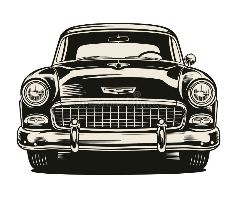 1950s Car Front Vector - Woodcut Style Vintage Art Stock Vector ...