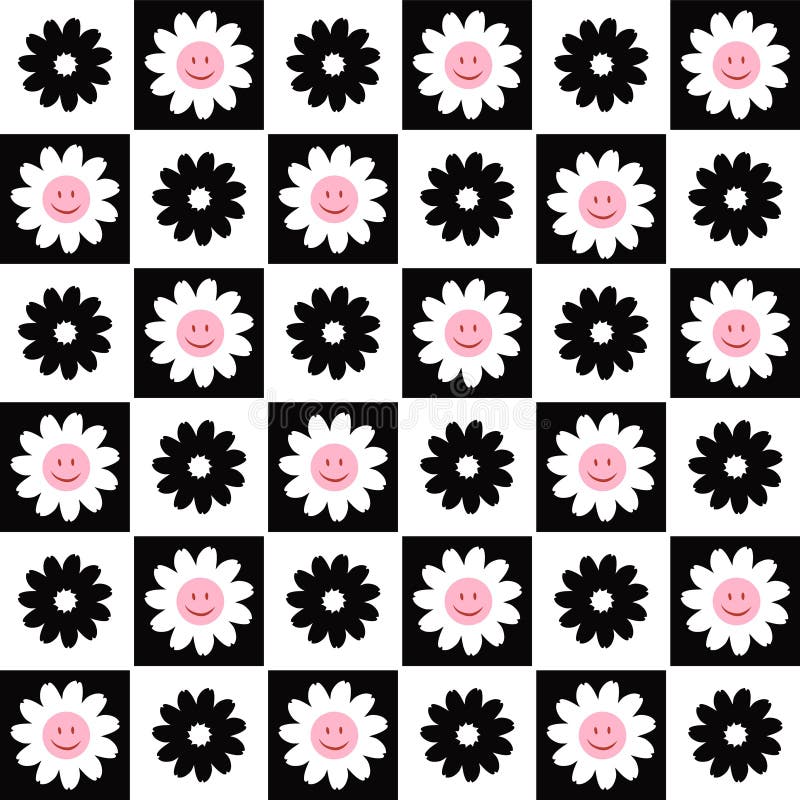 70â€™s Checkered Seamless Daisy Pattern with Flowers. Floral Hippie ...