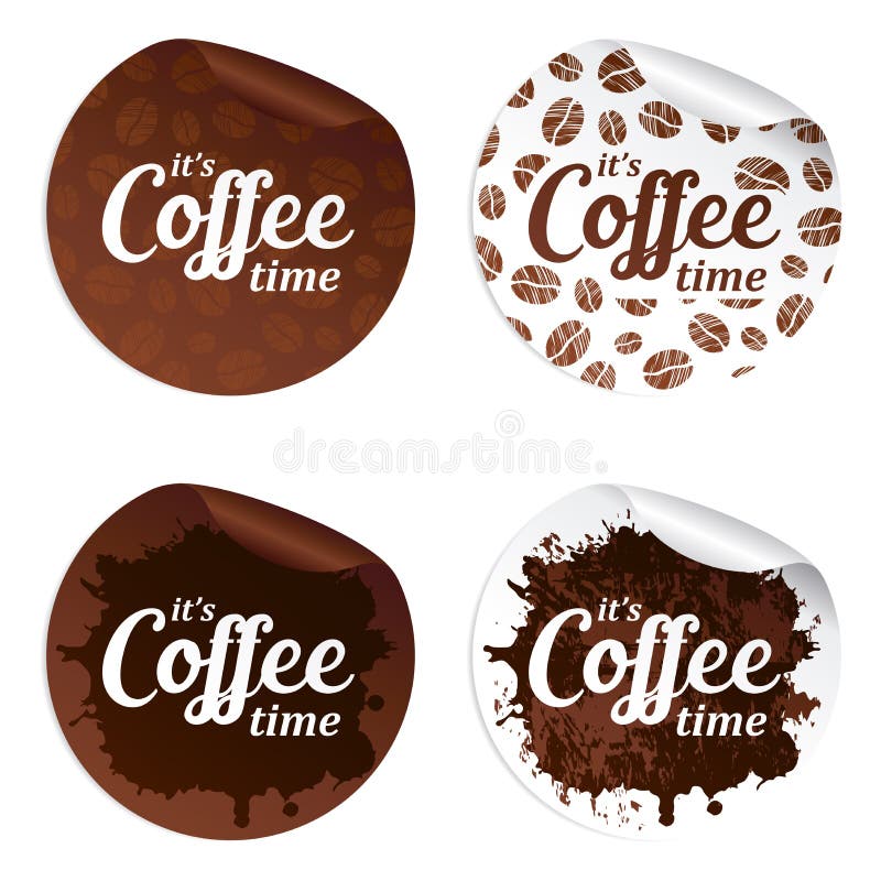 It`s Coffee Time Brown, White Circular Stickers Set Stock Vector ...