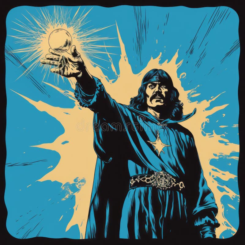 1970 S Comic Book Wizard Battling Orcs with Magic Wand Stock ...