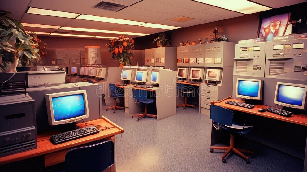 S Computer Room Showcasing Crt Monitors and Tower Pcs. Generative AI ...