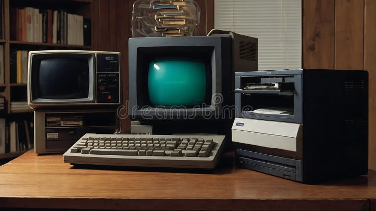 1980s Computer Workstation with DOS Interface and Dot Matrix Printer ...
