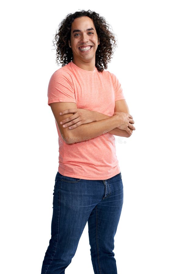 He S an Easy-going Kind of Guy Stock Image - Image of crossed, curls ...