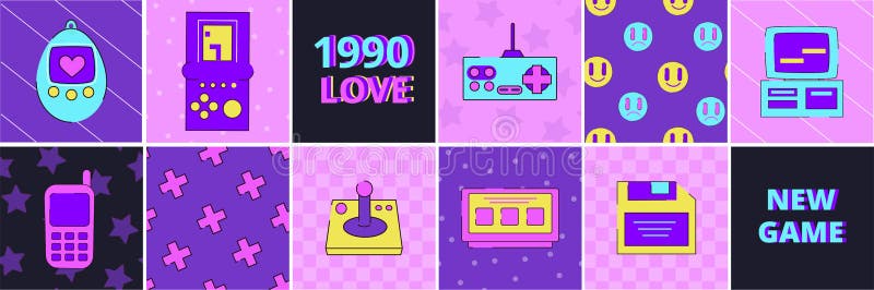 1990s Geek Stickers, Windows Elements. Neon 90s Interface, Retro Pixel ...
