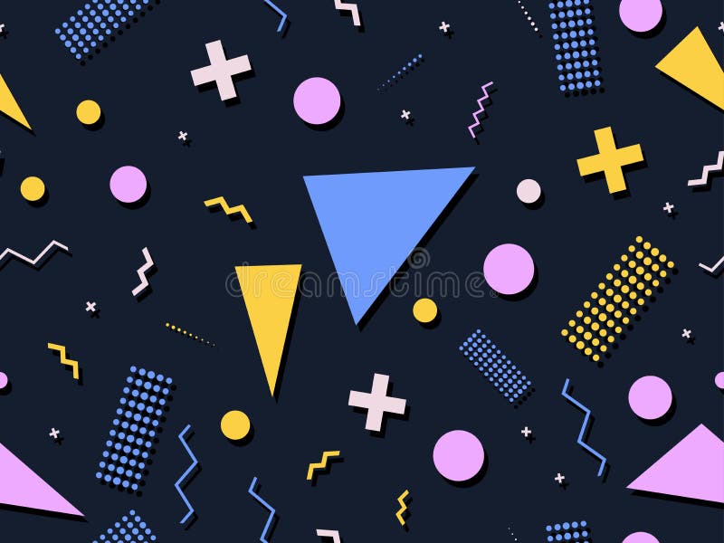 80s Geometric Seamless Pattern with Memphis Elements. Trendy Retro ...