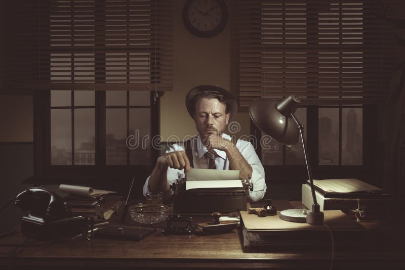 1950s Journalist in His Office Late at Night Stock Photo - Image of ...