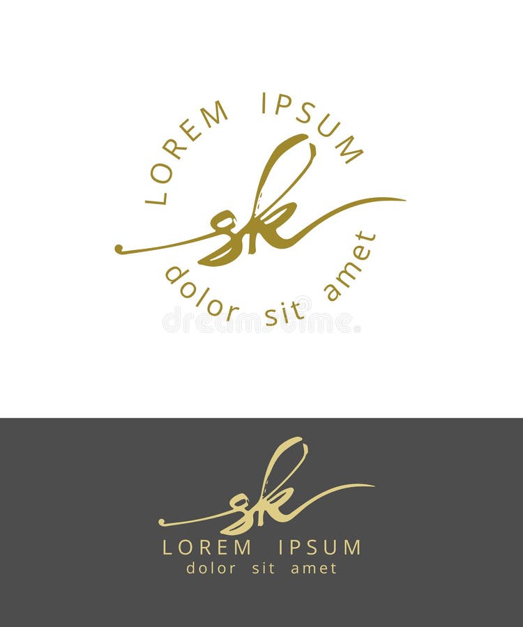 S K. Handdrawn Brush Monogram Calligraphy Logo Design Stock Vector ...