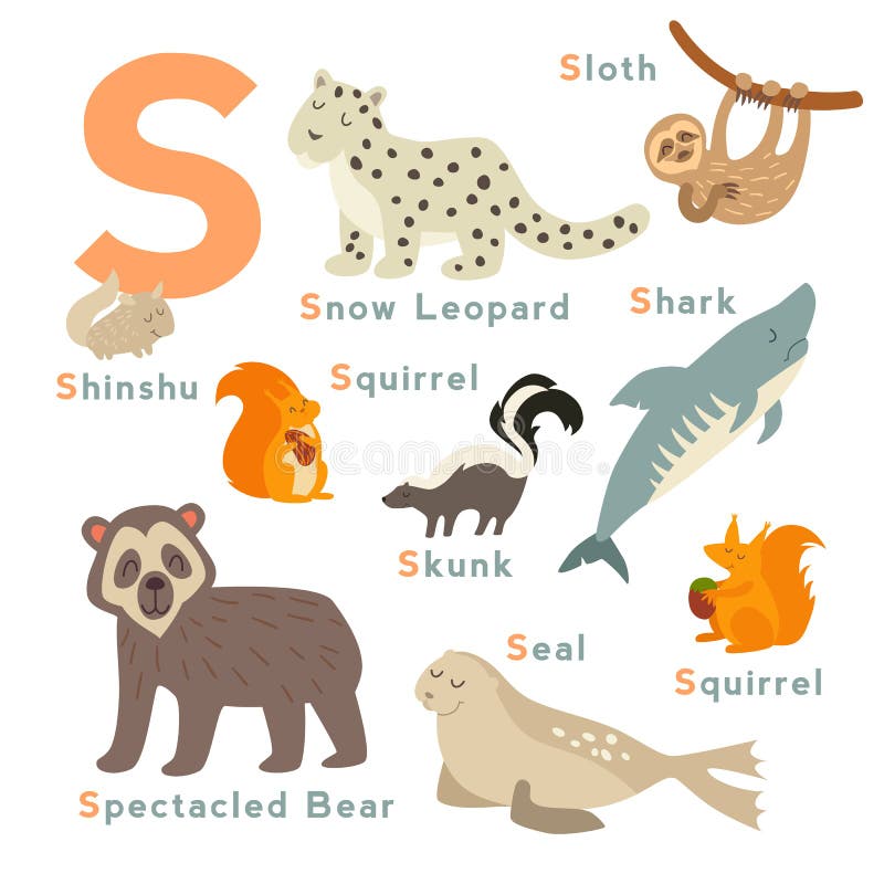 S Letter Animals Set. English Alphabet Stock Vector - Illustration of ...