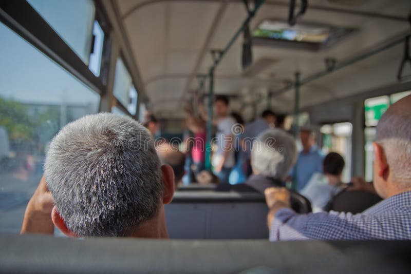 S the Main Mass Transit Passengers in the Bus. People in Old Public Bus ...