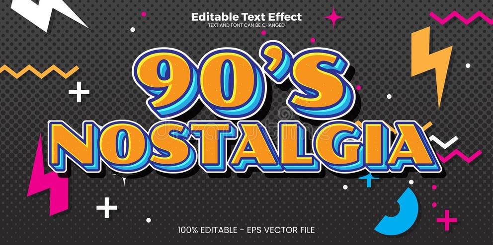 90s Nostalgia Editable Text Effect in Memphis Trend Style Stock Vector ...