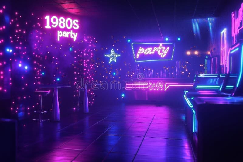 1980s Party Neon Banner, Retro Wave Ai Photo Stock Illustration ...