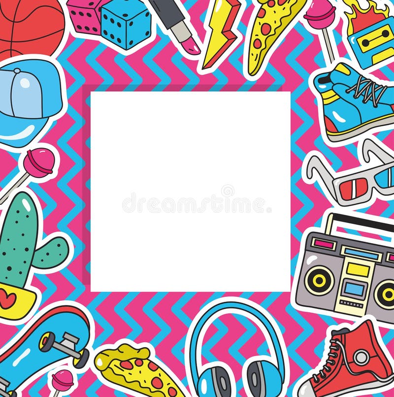 90s patches frame stock vector. Illustration of plant - 213579492