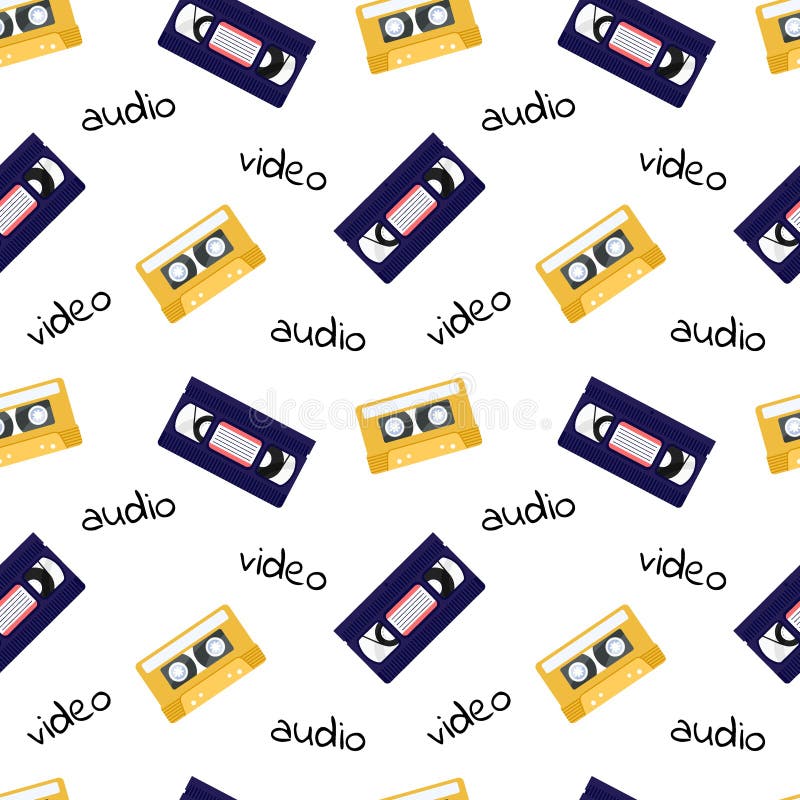 90s Pattern. Retro Seamless Background with Video and Audio Tapes. VHS ...