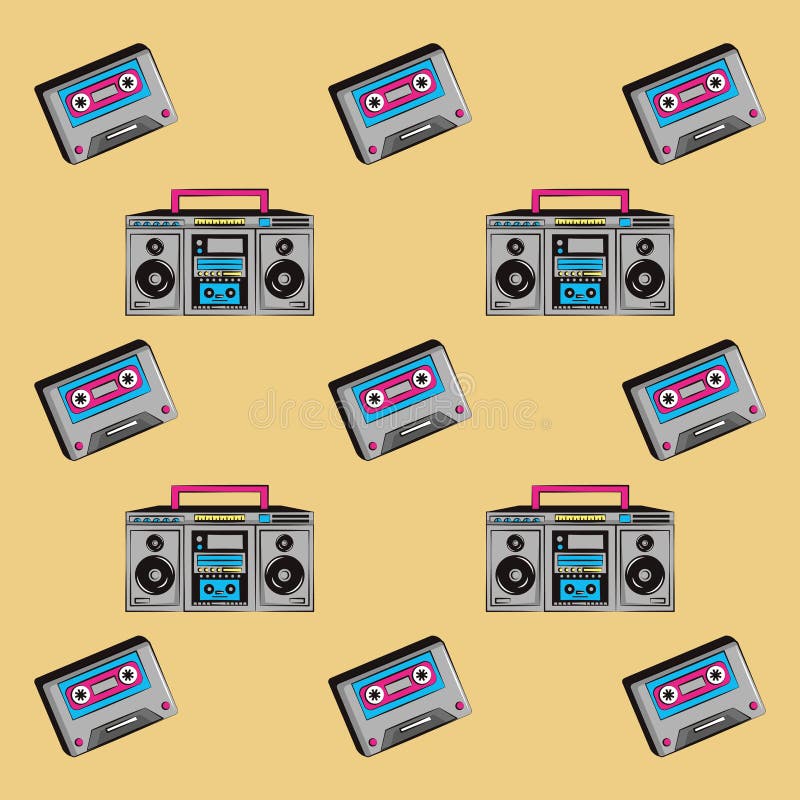 90s Radio and Cassettes Pattern Background Stock Vector - Illustration ...