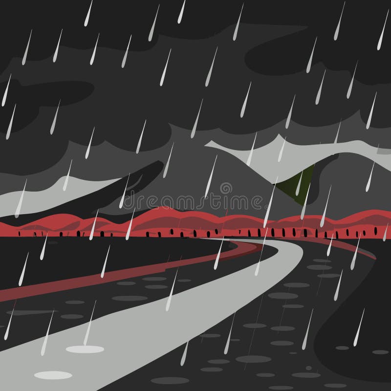 It S Raining Heavily on the Road Outside the City. Flat Style Stock ...