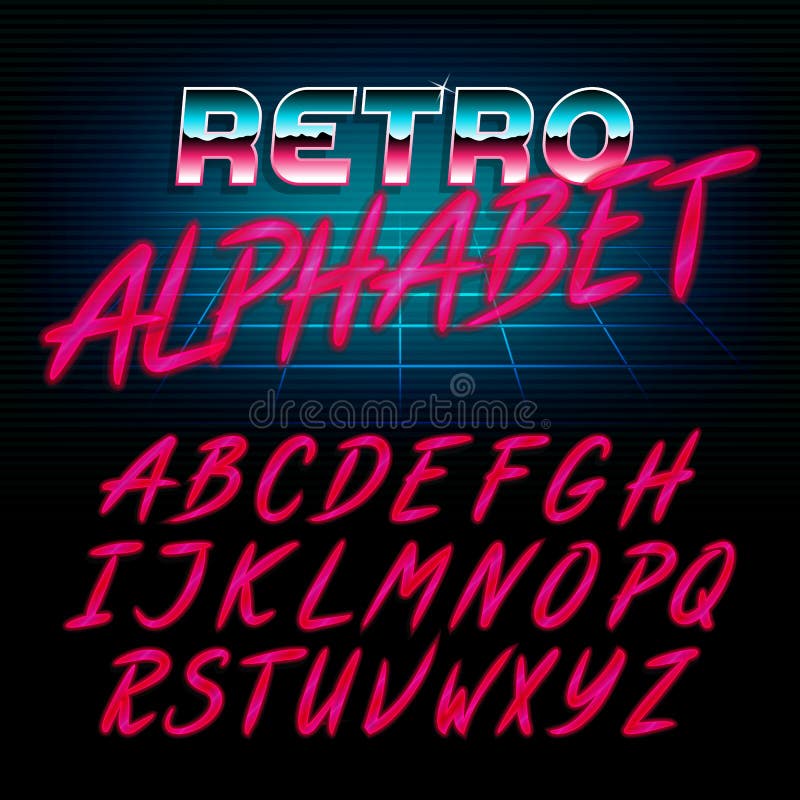 80s Retro Font Template. Set of Letters and Numbers Lines Vintage ...