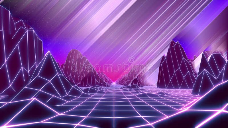 80s Retro Background Loop Animation. Retrowave Low Poly Landscape with ...