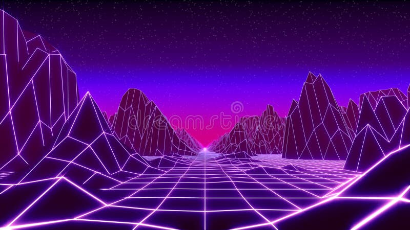 80s Retro Background Loop Animation. Retrowave Low Poly Landscape with ...