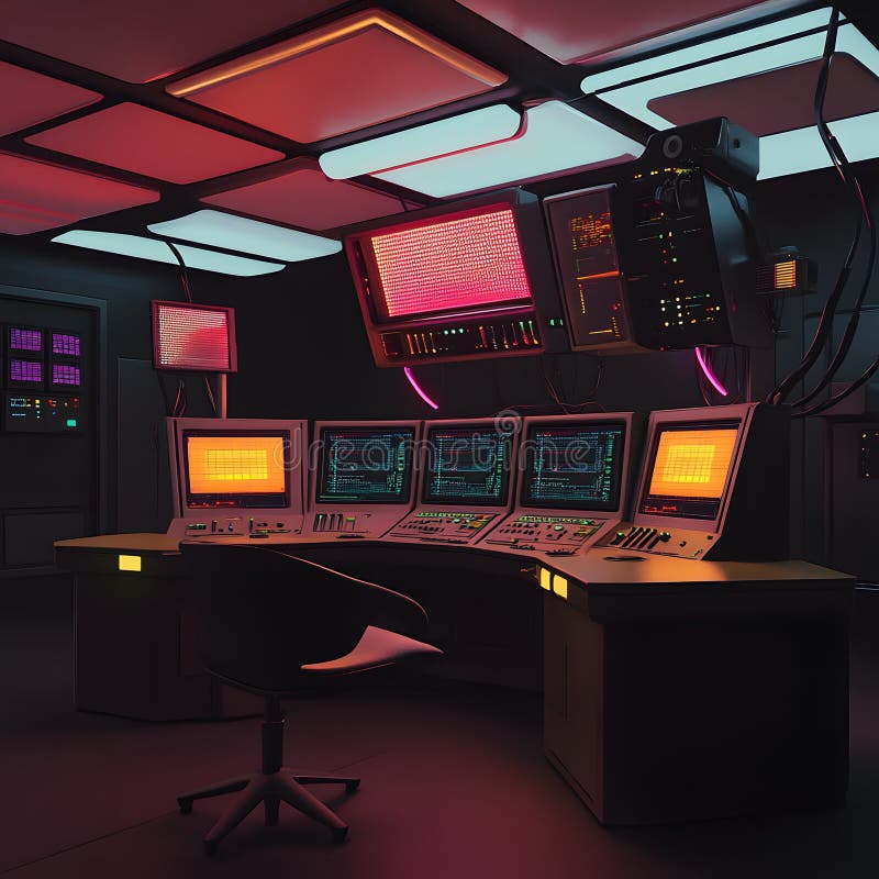 A 1980s Retro-future Control Room with Blinking Lights Stock ...
