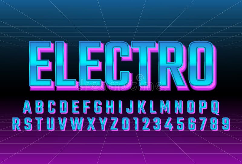 80s Retro Futurism Font, Blue Metallic and Shiny Effect, Retro Outrun ...