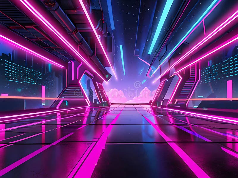 80s Retro Futuristic Scifi Neon Background Stock Illustration ...