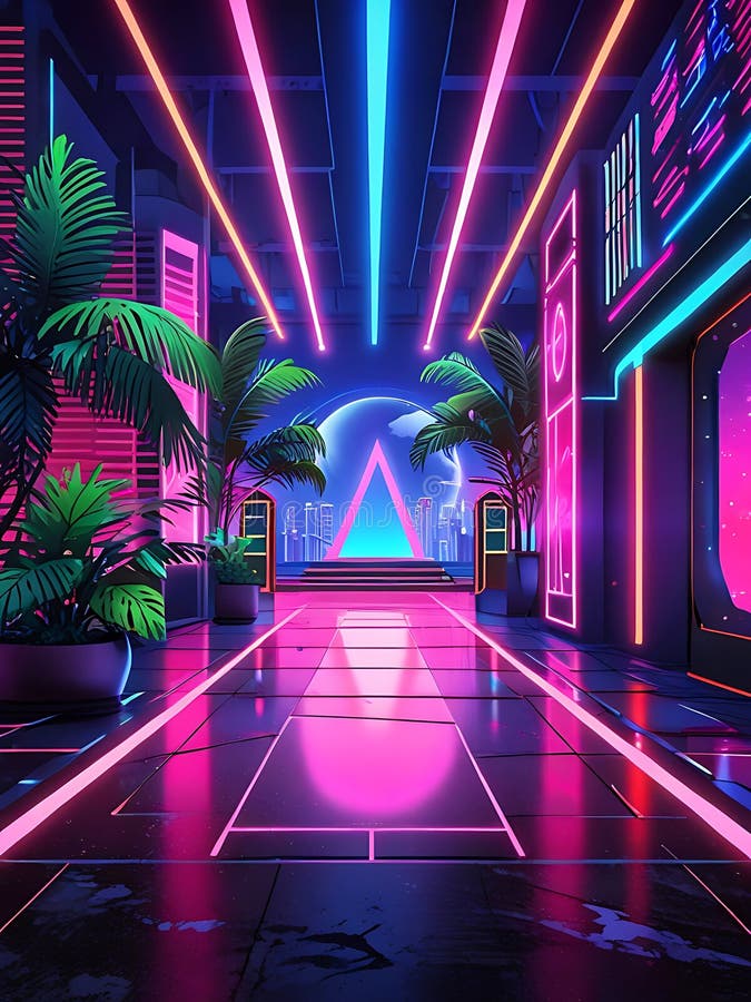80s Retro Futuristic Scifi Neon Background Stock Illustration ...