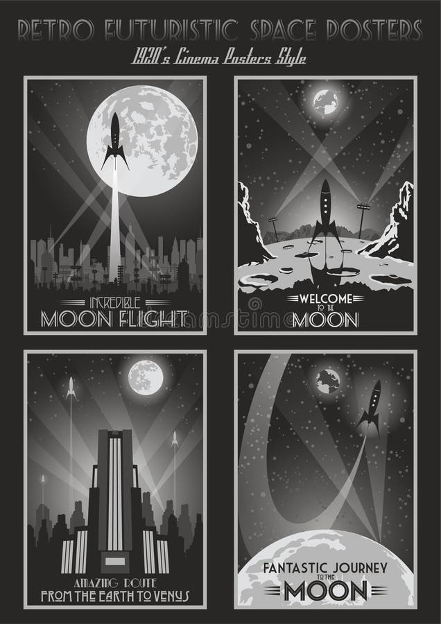 Fantastic Retro Movie Space Posters Stock Illustration - Illustration ...