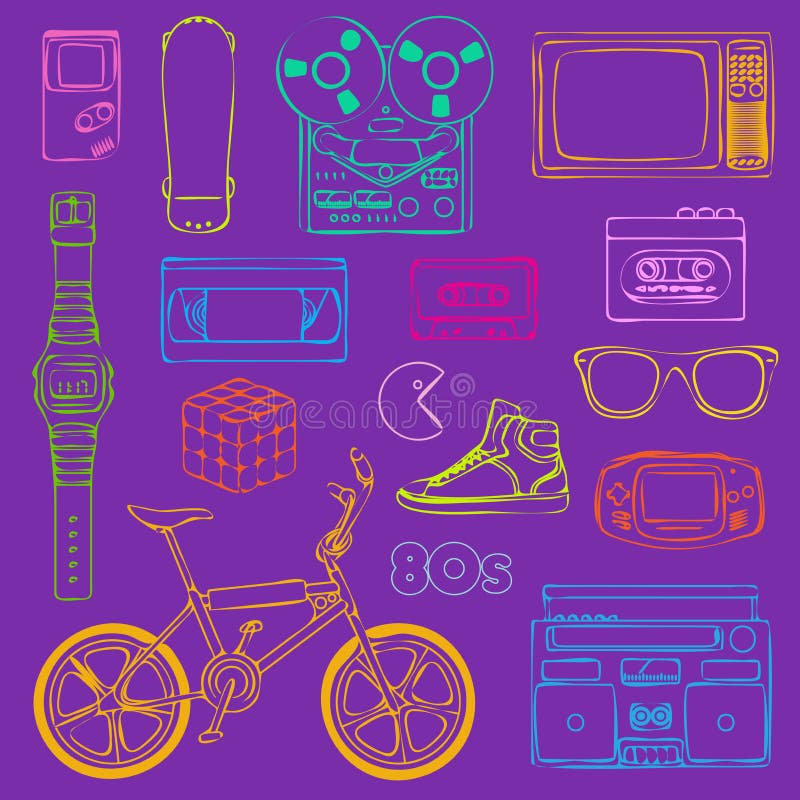 80s Retro Objects Outline Royalty Free Stock Image - Image: 35673386