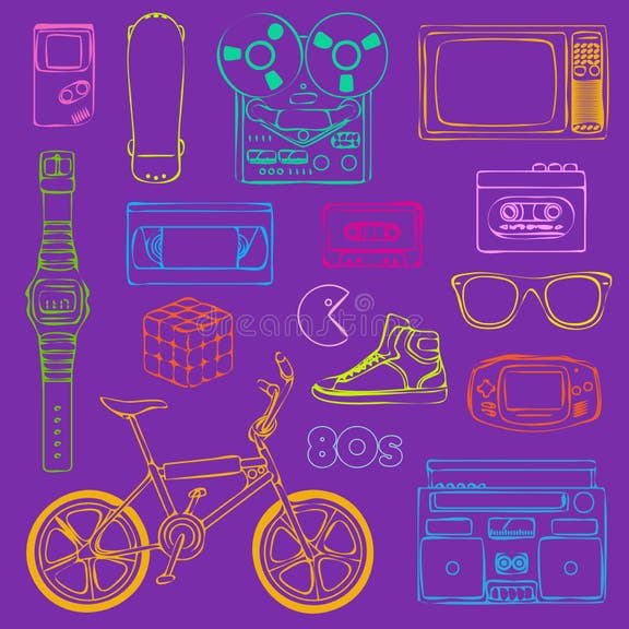 80s Retro objects outline stock illustration. Illustration of video ...